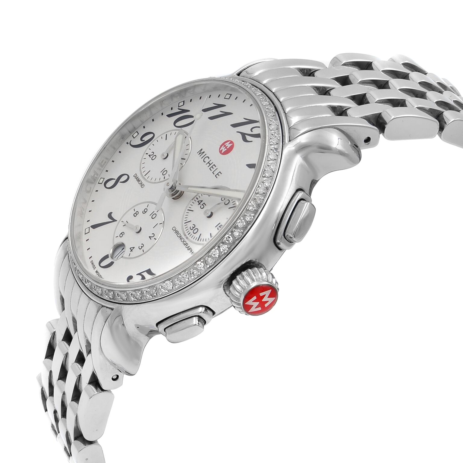 Michele Fluette Diamond Chronograph Stainless Steel Women's Watch ...